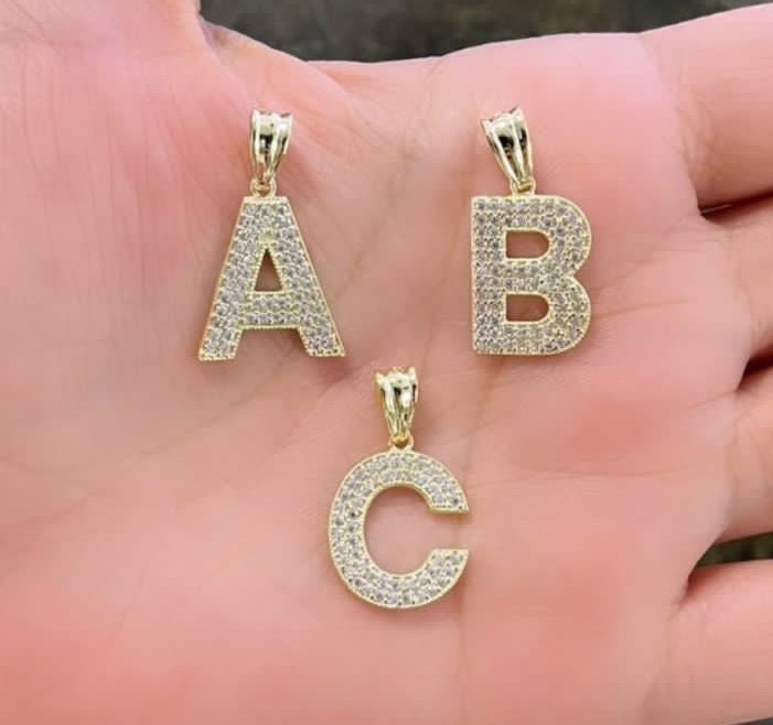 10k Gold CZ Stone Block Initial Pendant, Block Font Letter Charm, Alph ...