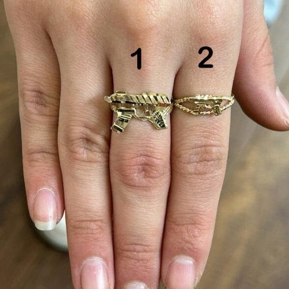 10k Gold Gun Uzi Ring, Yellow Gold Gun Ring, Women's Gold Ring, Weapon ...